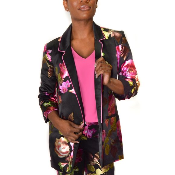 Jackets & Coats | Satin Black Rose Jacket | Poshmark